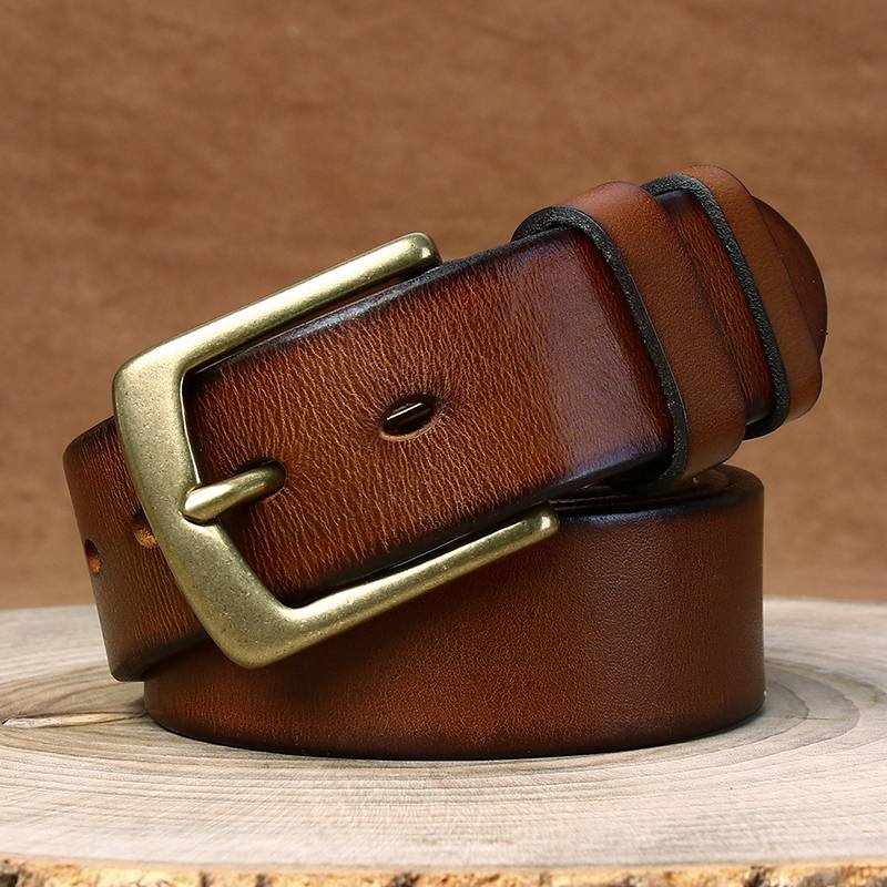 Thicken Leather Heavy Duty Jeans Belt with Brass Buckle -1.5" – Rustic ...