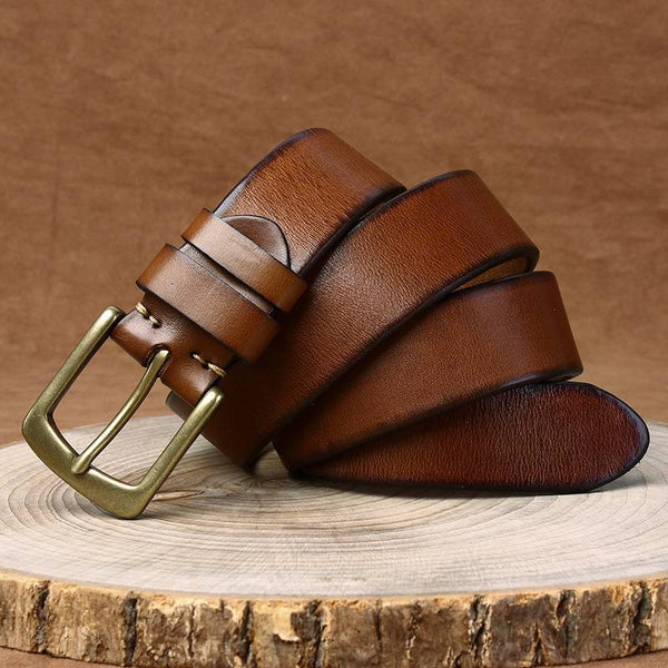 Thicken Leather Heavy Duty Jeans Belt with Brass Buckle -1.5" – Rustic ...